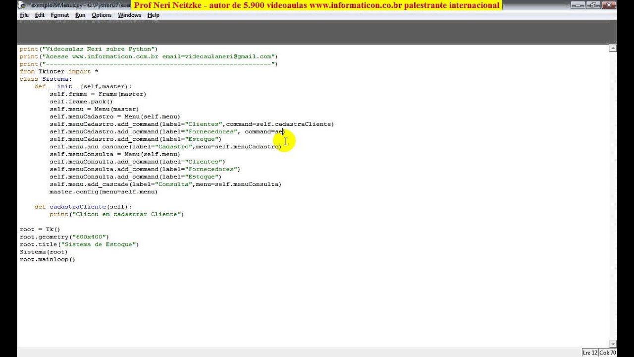 Aula 5931 Python Tkinter Menus Command Chamando Funcoes E Popen Os