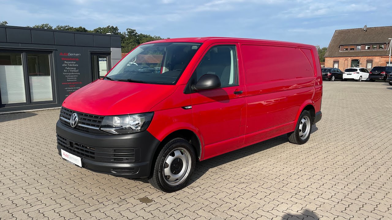 VW T6 Transporter Kasten Kasten lang Automatik in rot Volkswagen - YouTube