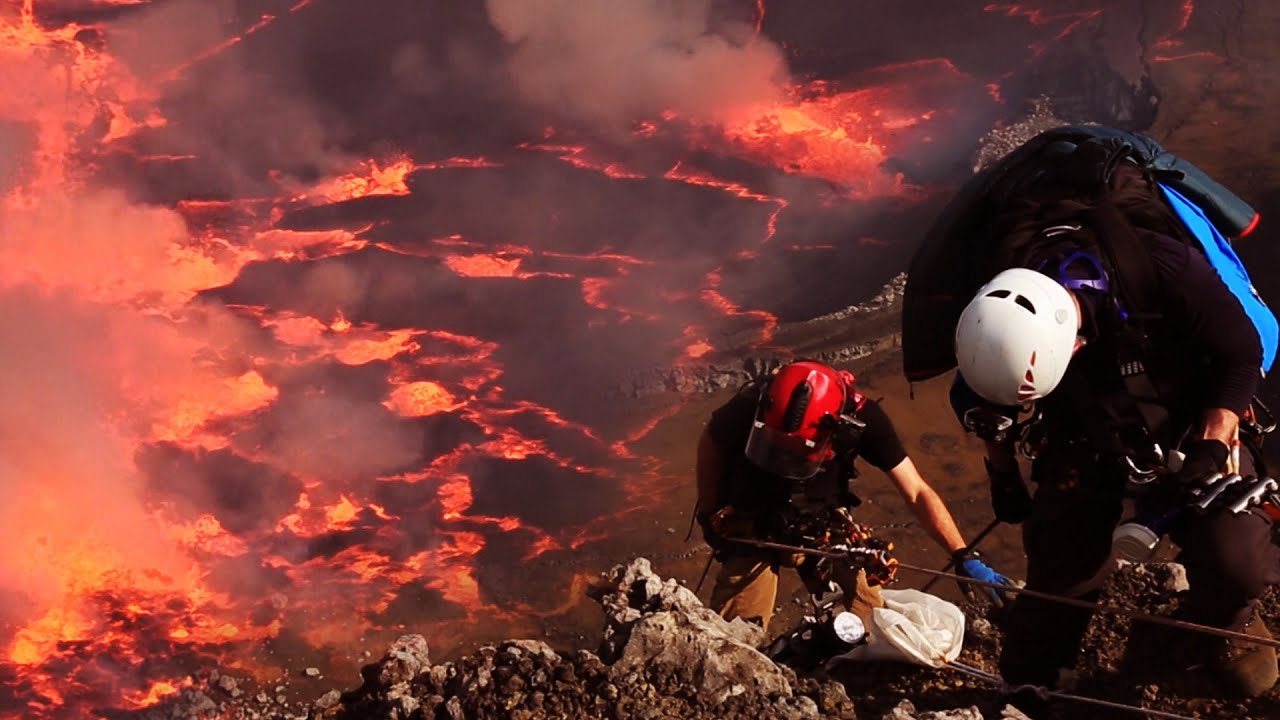 Descending into Fiery ACTIVE VOLCANO! Churning LAVA! Extreme Adventure ...