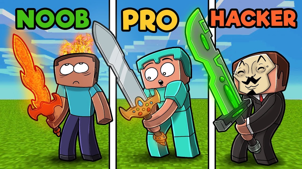 Minecraft - NOOB vs PRO vs HACKER - SWORDS! - YouTube