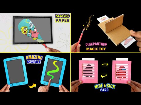 4 Amazing paper magical toys , how to make mobile toy , cardboard toy , pink panther toy