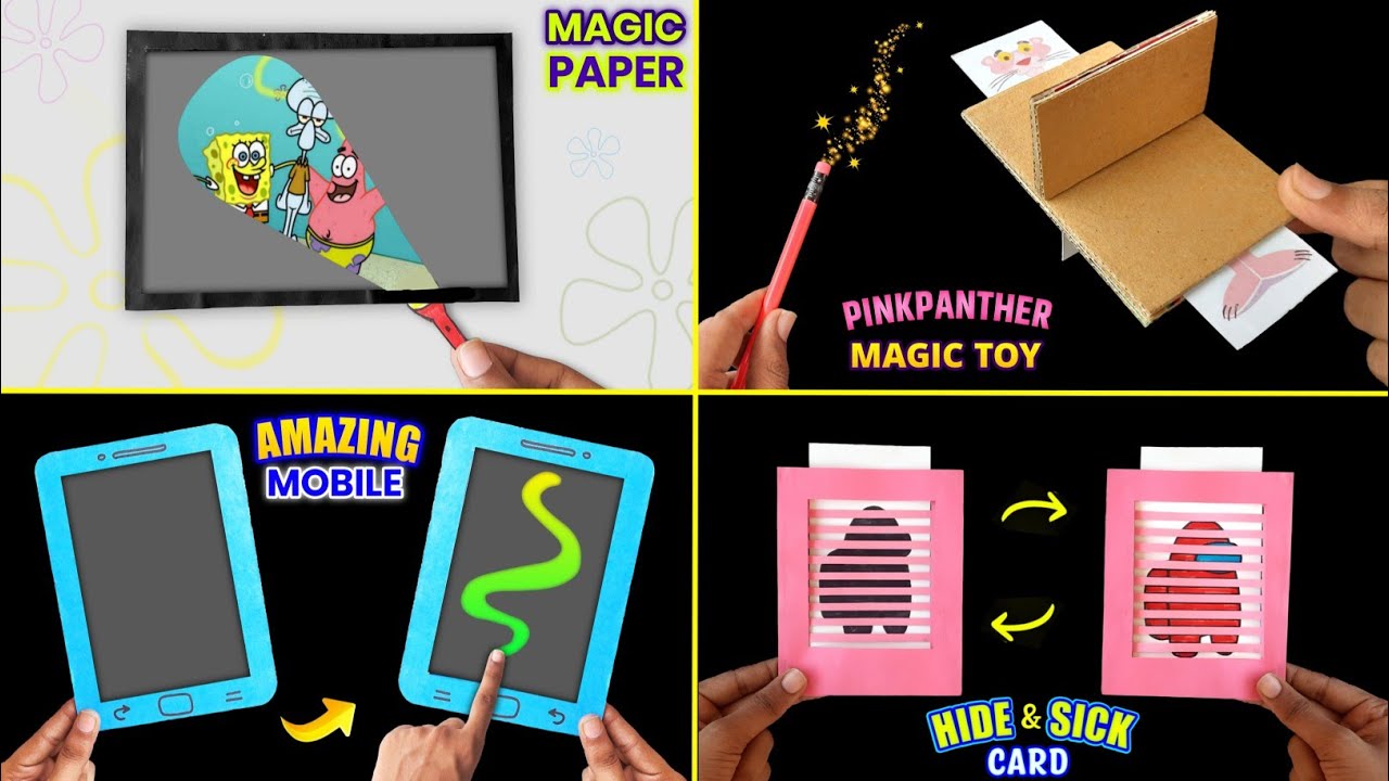 4 Amazing paper magical toys , how to make mobile toy , cardboard toy ...