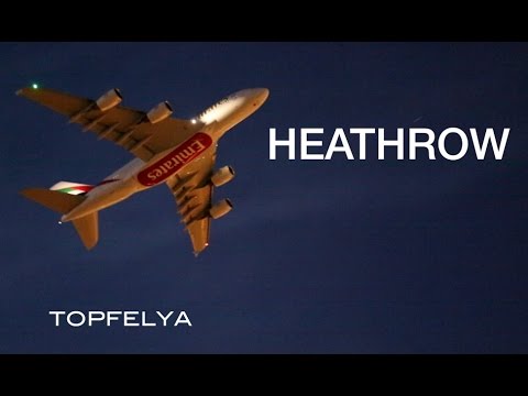 Heathrow airport night time plane spotting "takeoffs" Heavies aircrafts ...