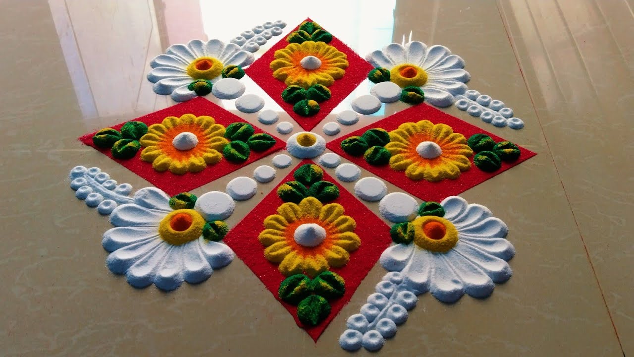 Colourful rangoli designs for Holi/Holi rangoli/Multicolored Holi ...