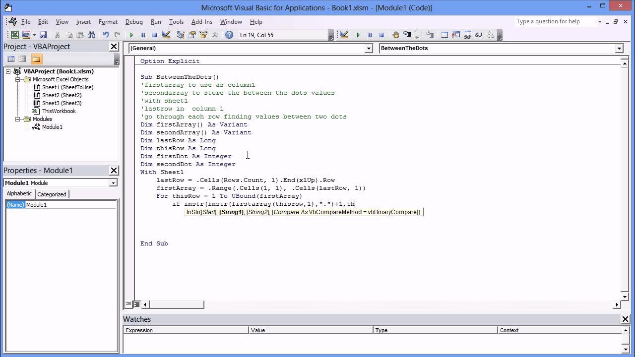 Excel VB Instr, For Loop, Arrays and Transpose - YouTube