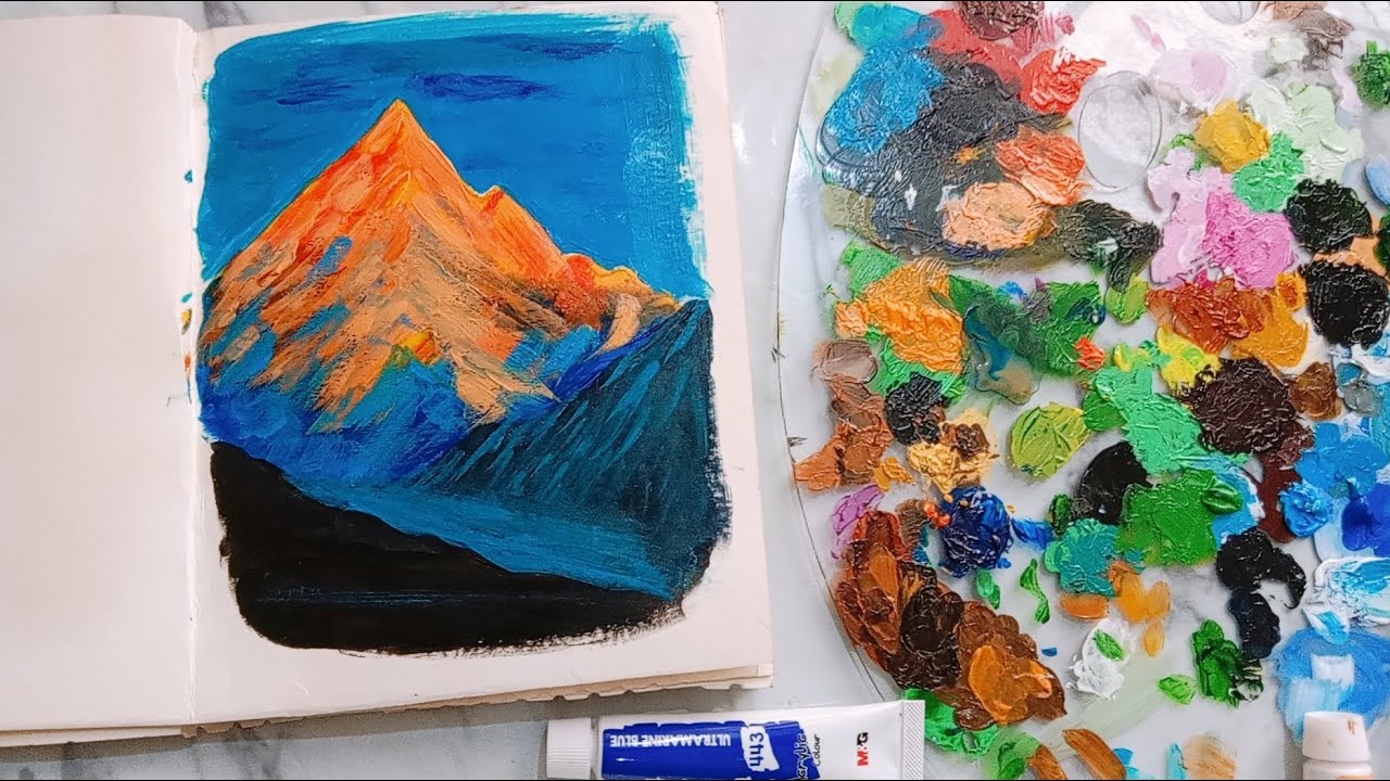 Acrylic mountain painting tutorial | easy painting tutorial step by ...