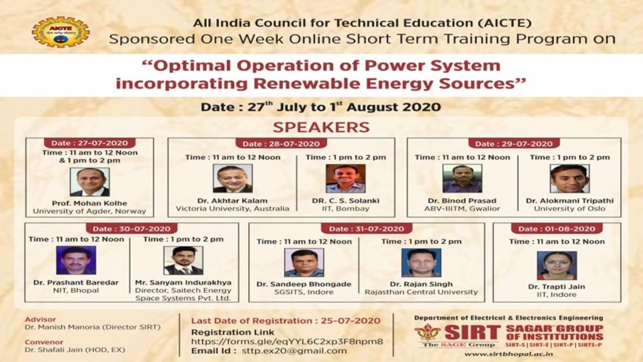 STTP on "OPTIMAL OPERATION OF POWER SYSTEM INCORPORATING RENEWABLE ...