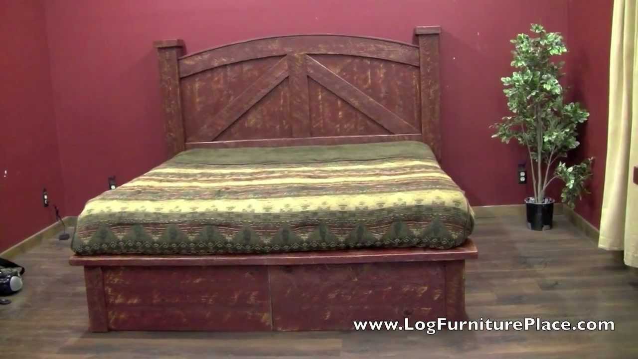 Alpine Heirloom Barnwood Platform Bed from LogFurniturePlace.com - YouTube