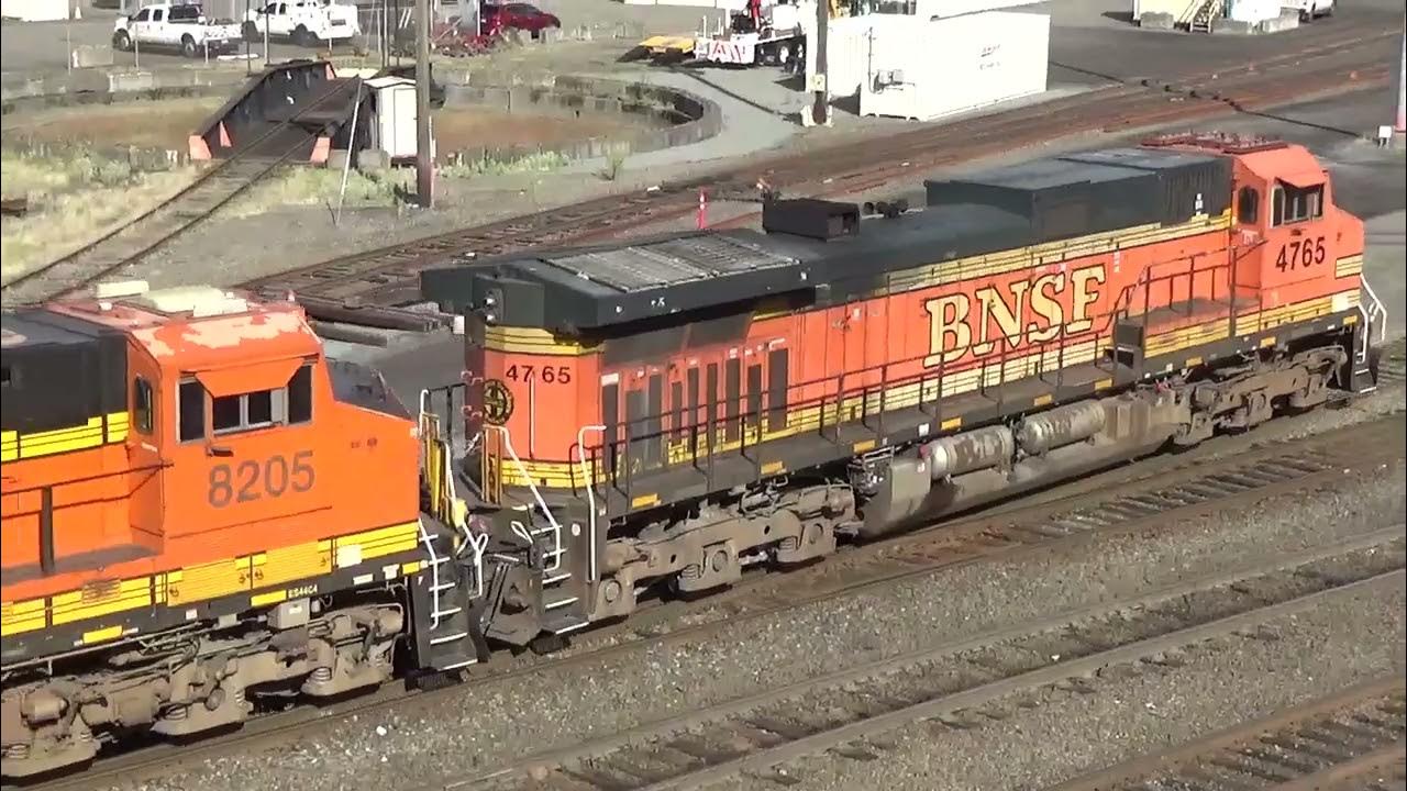 (Northbound) BNSF Power Move pulls forward and stops at the BNSF Tacoma Train Yard. - YouTube