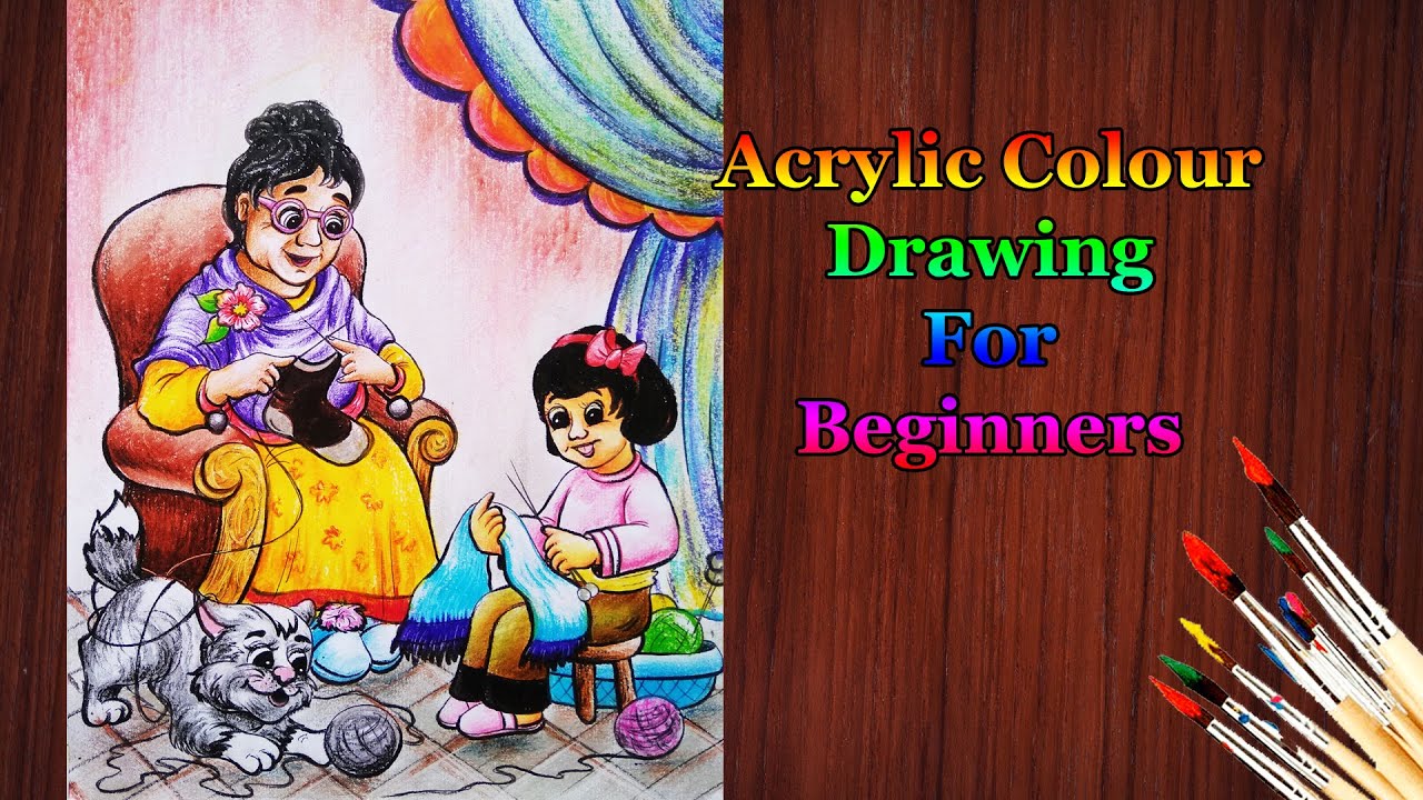 how to draw Old woman sewing clothes/sewing scene drawing/sewing scene ...