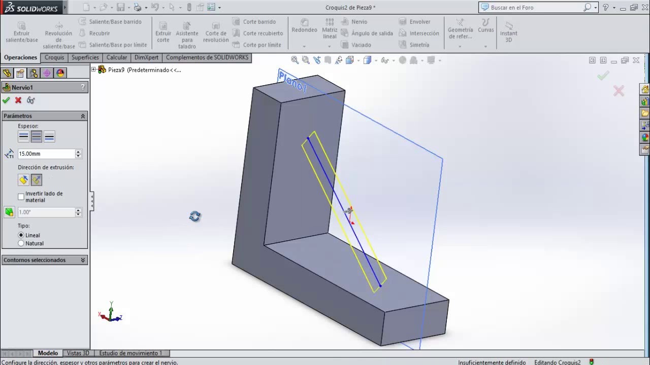 TUTORIAL DE SOLIDWORKS/CURSO. Nervio, Vaciado. 9. - YouTube