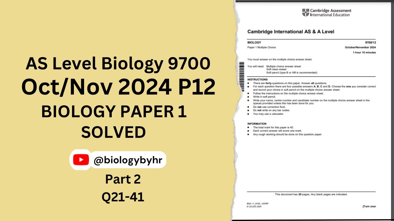 AS Biology 9700 | Oct/Nov 2024 Paper 12 | Past Paper Solution | Part 2 ...