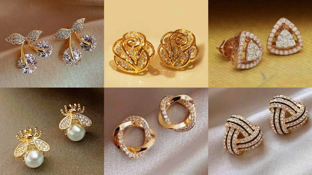 Most beautiful and elegant gold studd earrings || Light weight gold ...