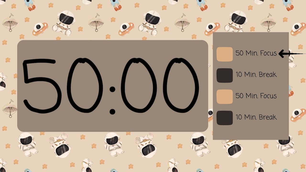 ⏳ 50/10 Pomodoro Timer – Cute Doodle Design 🎨 | Simple Beeps for Focus ...