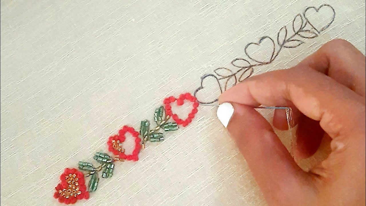 Easy Borderline Embroidery For Beginners |Bead Work|French knot - YouTube