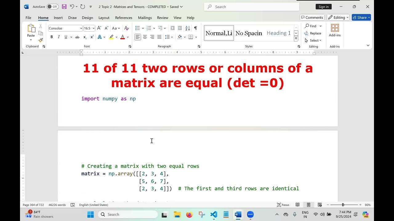 Day 08-DSIT- Matrices and Tensors (Linear Algebra Part 2) Mathematics for Machine Learning & DL ...