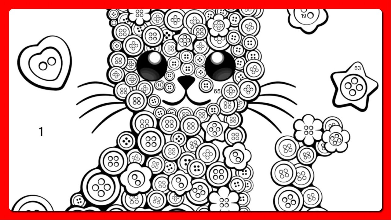 Color by Number Colorful Button Kitty Cat Modernn Art Color Oasis # ...