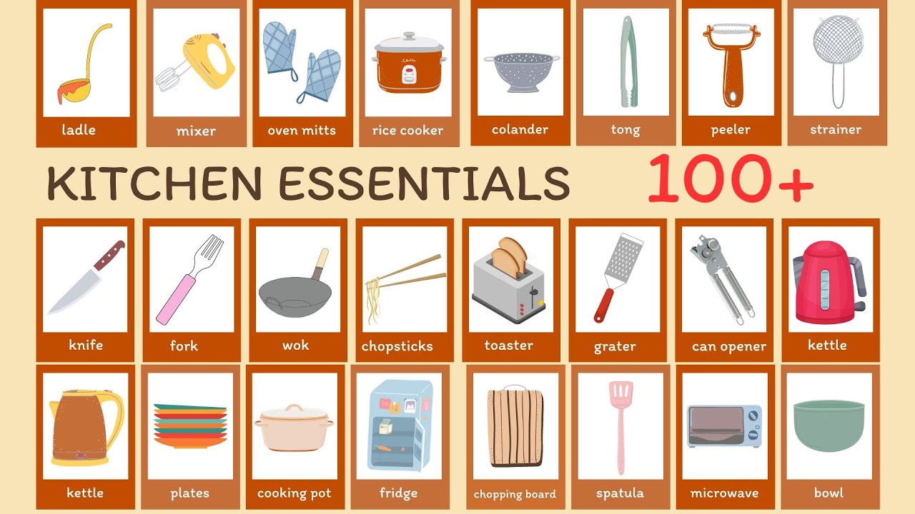 Lesson 20 : 100 plus Kitchen accessories name with pictures - Daily use ...