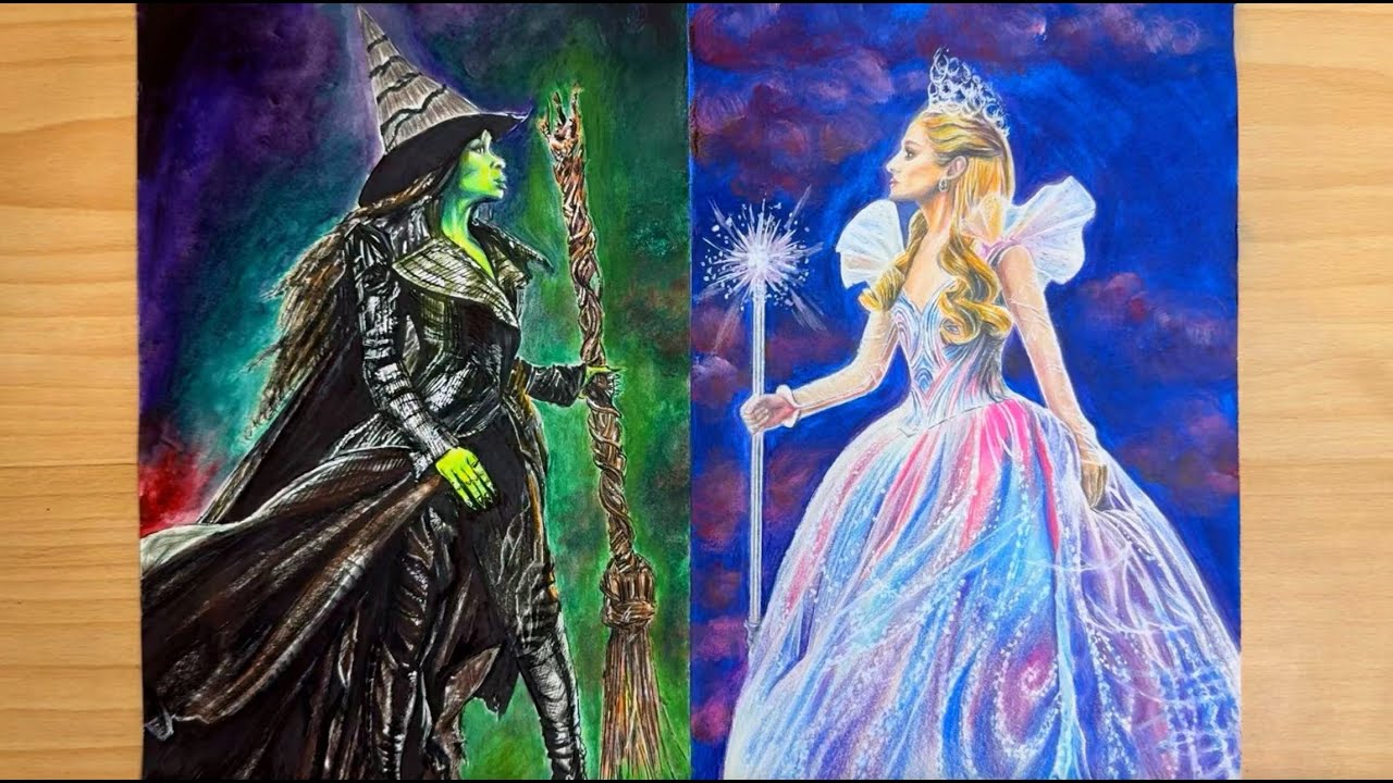 I spent 24 hour drawing Glinda and Elphaba from Wicked 2! - YouTube
