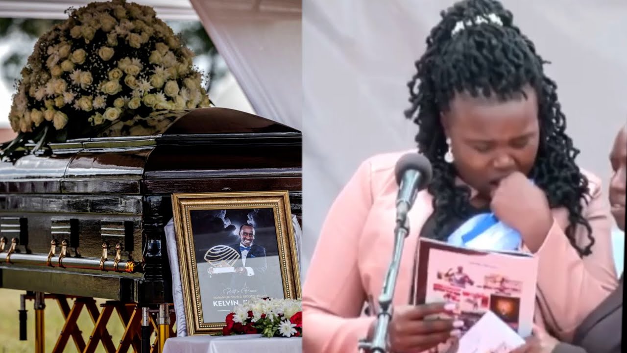Emotional Kelvin Kiptum's wife Asenath Rotich shed tears infront of Kiptum's casket during ...