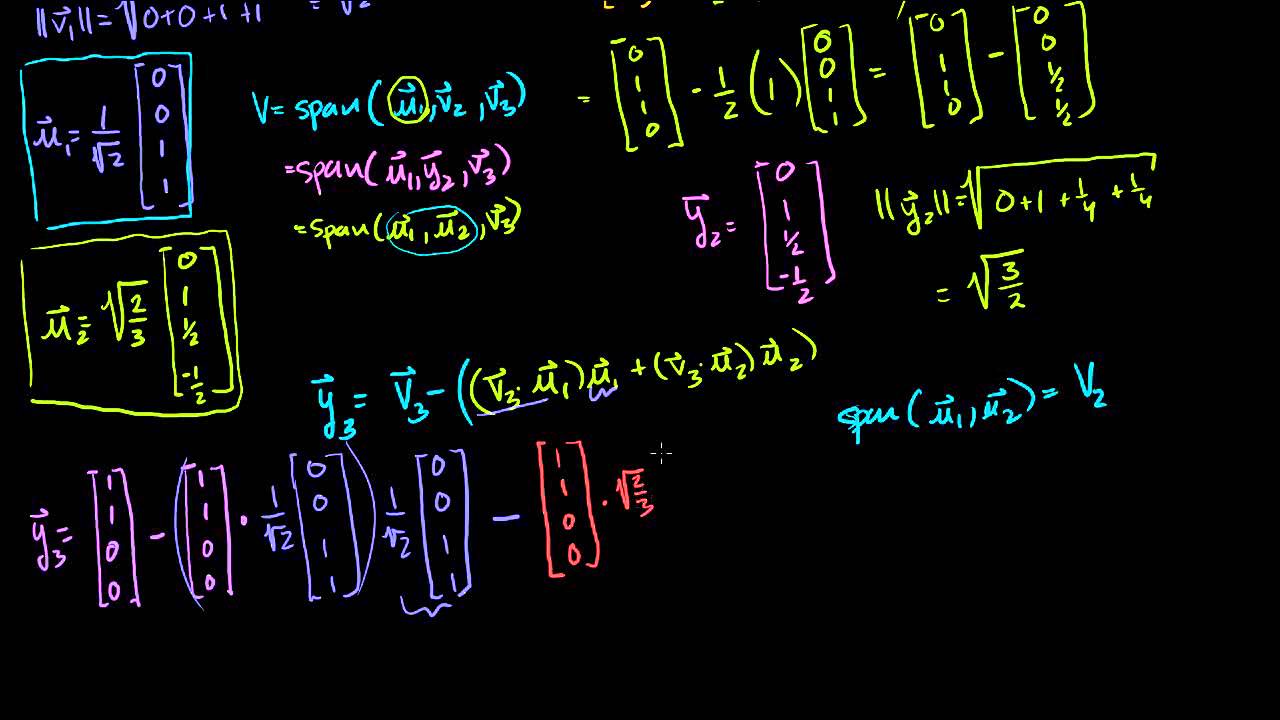 131 Linear Algebra Gram Schmidt example with 3 basis vectors - YouTube