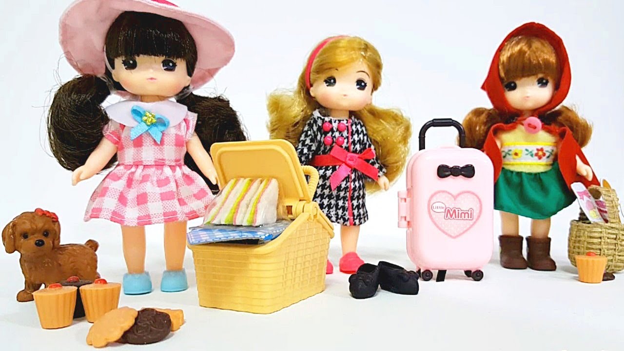 Little Mimi doll unboxing Shopping Day Picnic Day Red Hat Doll [mingo ...