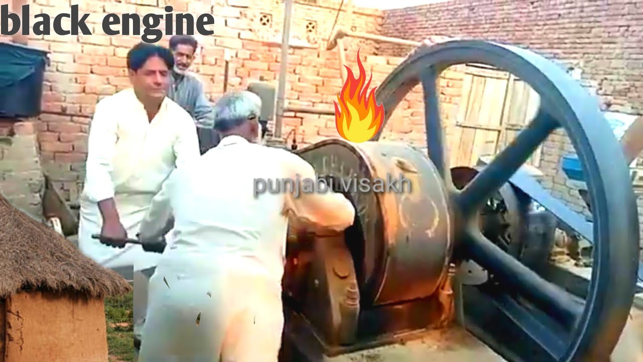 best starting old black diesel engine ! 28 hp black old engine start up ...