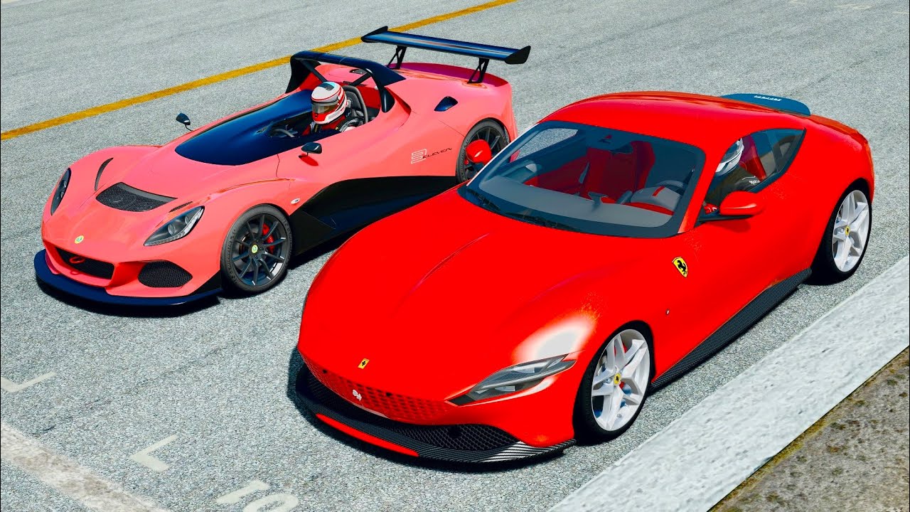 Ferrari Roma vs Lotus Eleven at Top Gear Track - YouTube