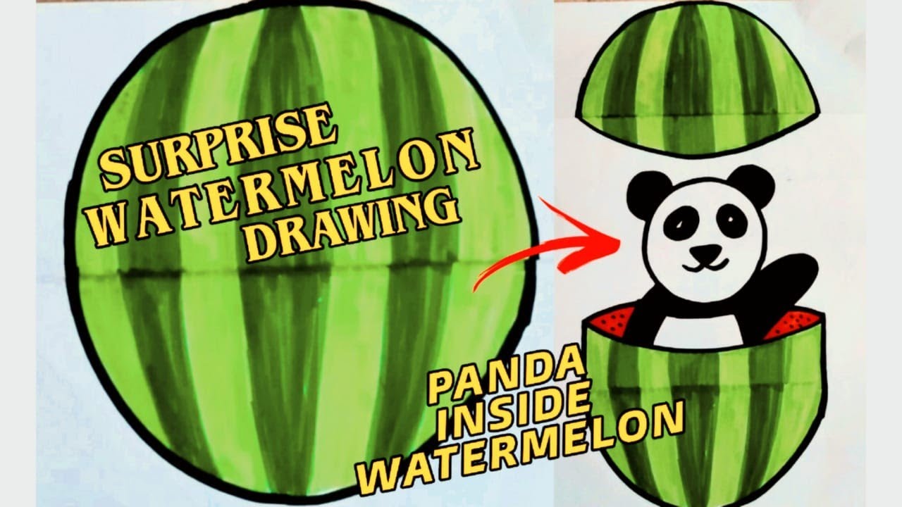 Surprise watermelon drawing 🍉🐼 - panda inside watermelon - easy drawing ...
