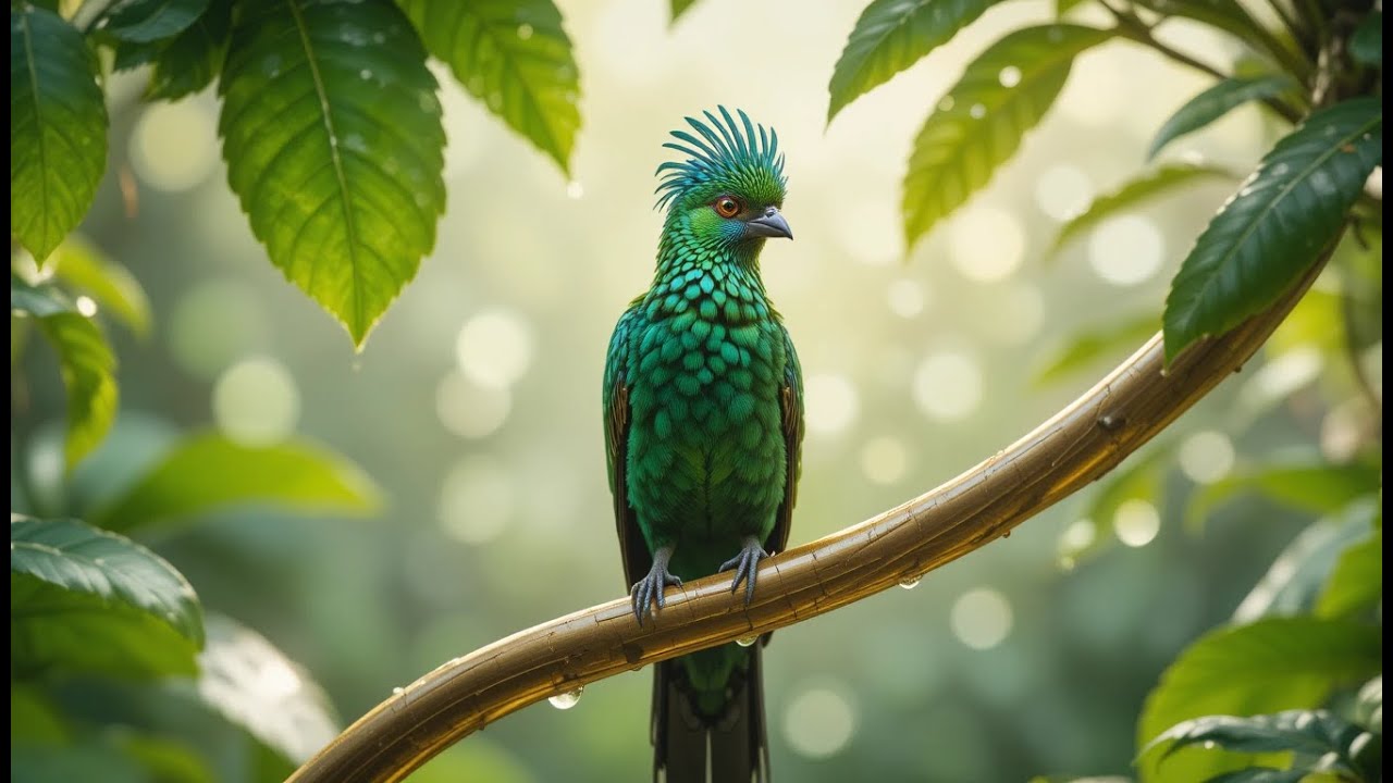 Exotic Forest Bird with Shimmering Feathers Under Morning Sunlight ...