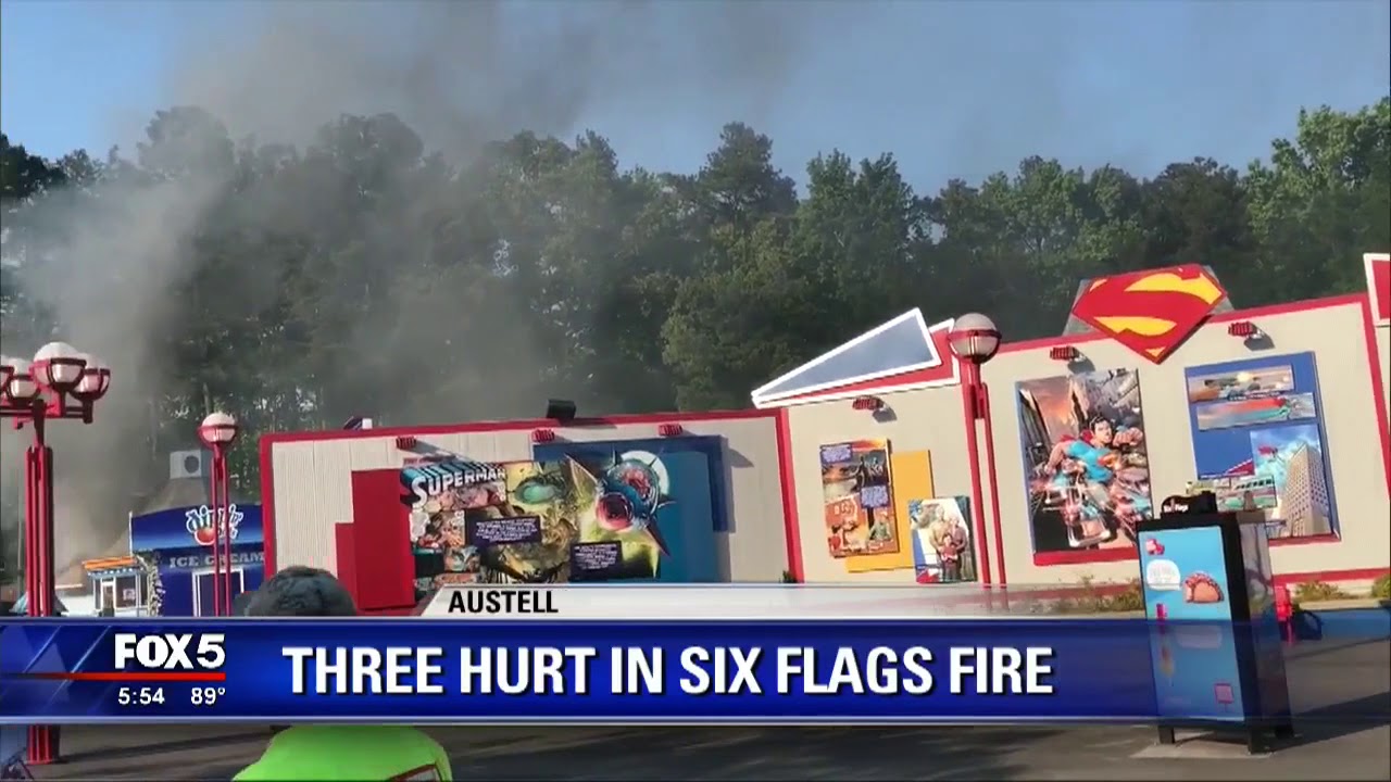 Three hurt in Six Flags ride fire - YouTube