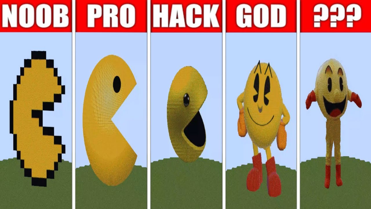 Pixel Art (NOOB vs PRO vs HACKER vs GOD) Pac Man in minecraft - YouTube