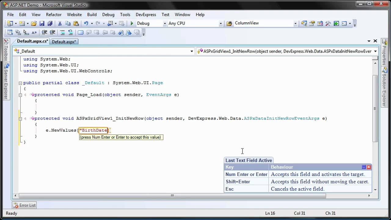 ASP.NET Grid - How to Add and Initialize a New Row - YouTube