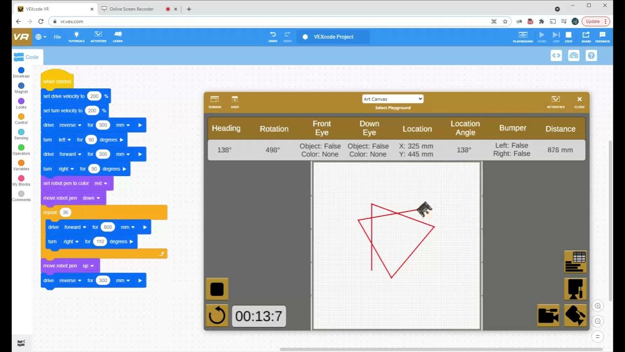 VEX VR Virtual Robot: Spiral Square - YouTube
