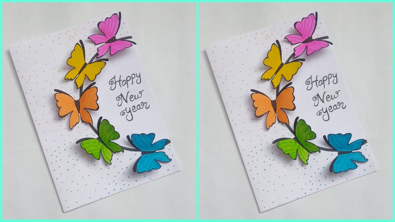 New year card making/easy new year card/Happy new year card idea/New ...