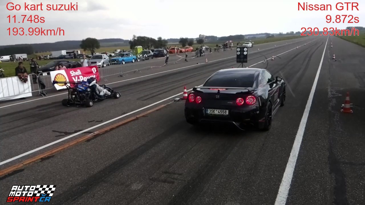 Go kart suzuki vs. Nissan GTR Drag Race 1/4M (402m), Kámen u Pacova, 8. ...