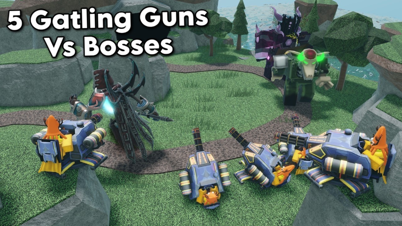 5 Gatling Guns Vs Bosses Experiment| Tower Defense Simulator - YouTube