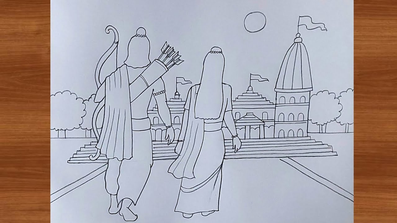 Ram Mandir Drawing Easy/Ayodhya Ram Mandir Drawing/ Lord Shree Ram and ...