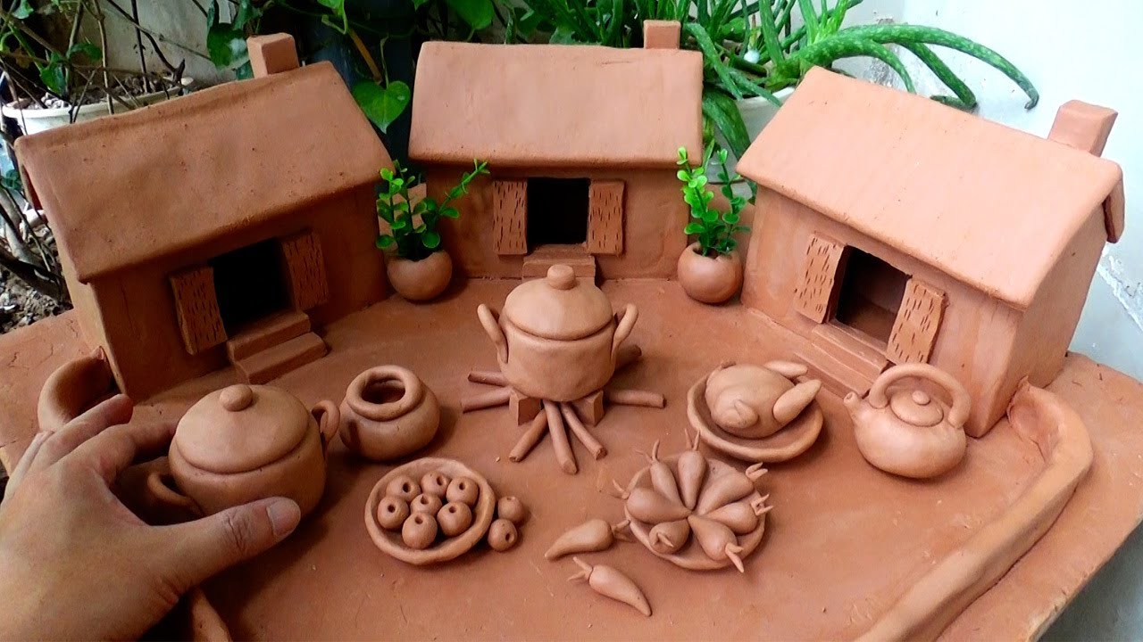 LIVE: DIY Clay Project Building a Miniature Village with 3 Homes and ...