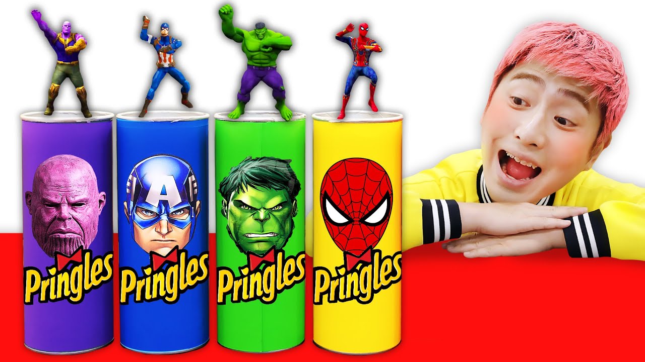 Making Pringles with Superheros dance!│프링글스 그림 그리면 슈퍼히어로 댄스 춤 춘다고?!│럭키 ...