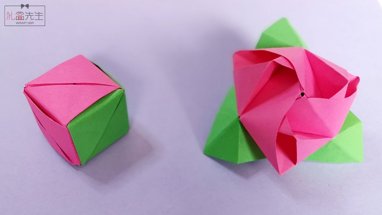 How To Make an Origami Transforming Rose Cube | DIY Magic Rosa gift box ...