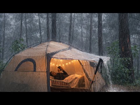 ENJOYING BAD WEATHER LIGHTNING STORMS AND VERY HEAVY RAIN ‼️CAMPING IN HEAVY RAIN⛈️