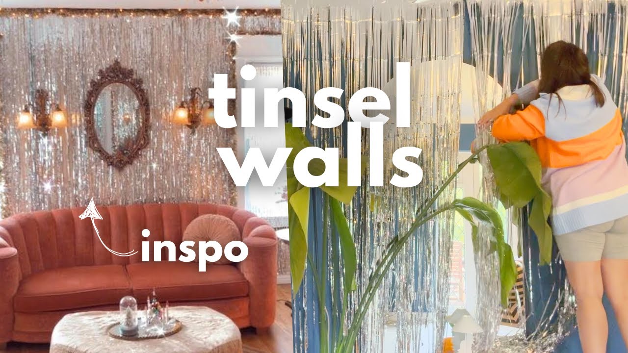 Tinsel Walls! I covered my walls with tinsel - christmas decor room ...
