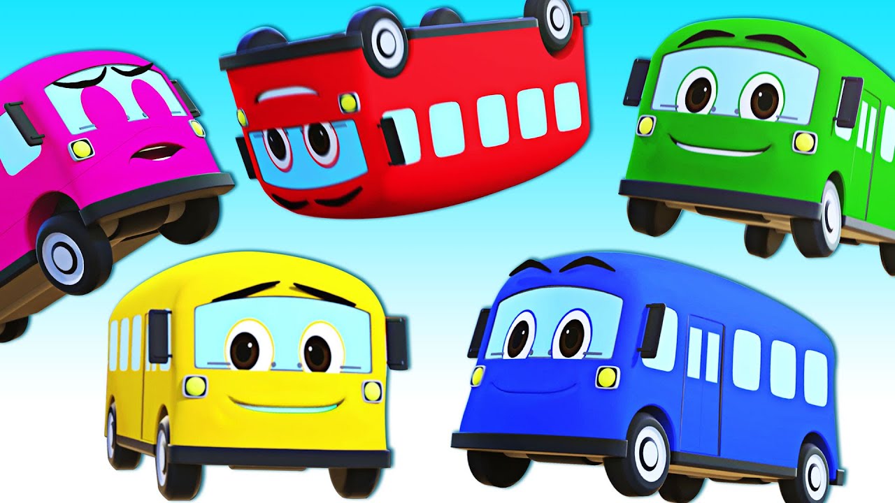 Five Little Buses Jumping On The Road | Fun Nursery Rhymes for Babies ...