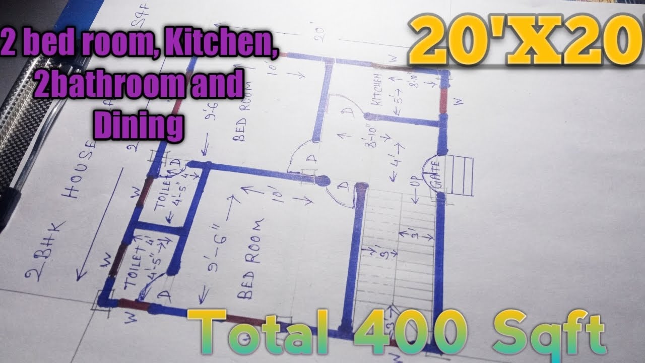 2bhk building plane||20'X20'house plane|| ghar ka naksha|| kitchen and ...