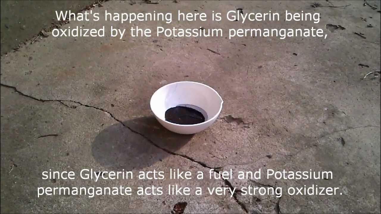 Potassium permanganate and Glycerin exothermic reactions. - YouTube