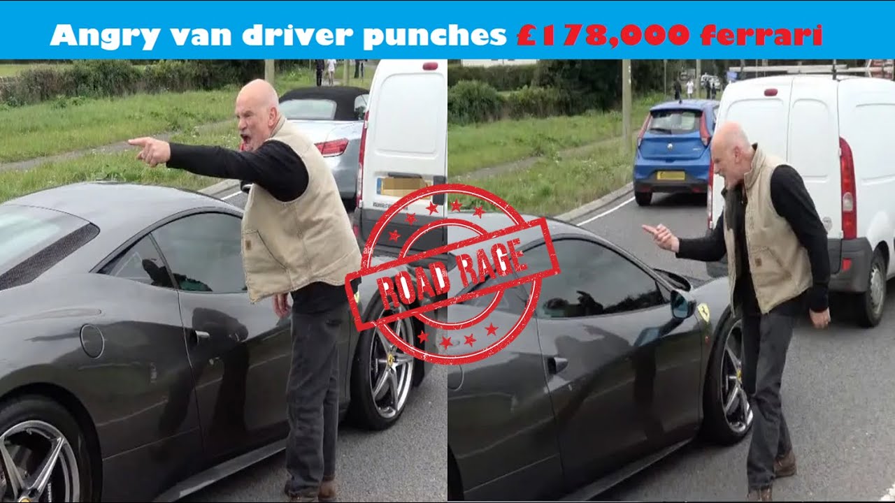 Angry van driver punches Ferrari in road rage incident - YouTube
