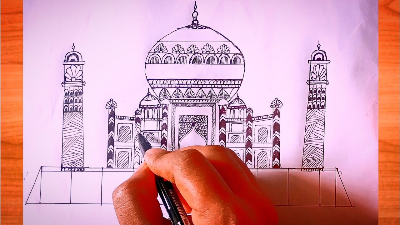 How To Draw Taj Mahal ( step by step full video )##tajmahal - YouTube