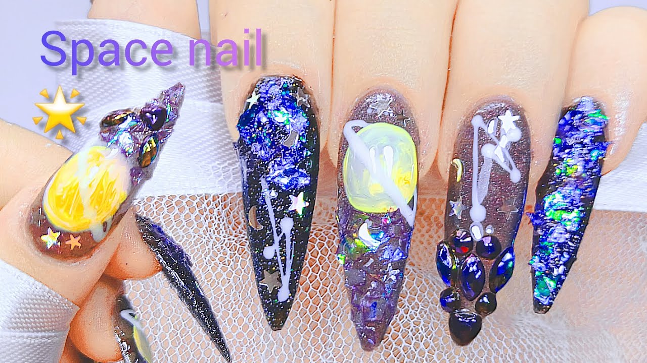 it's so shine and bright ️ galaxy space nail 💅🏻nail asmr ♥️ ️space ...