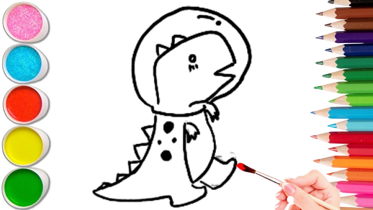 How To Draw cute Dinosaur Drawing, Painting & Coloring For Kids and ...